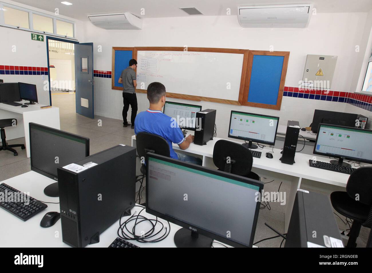 aracatu, bahia, brazil - july 7, 2023: A student is seen in a computer ...