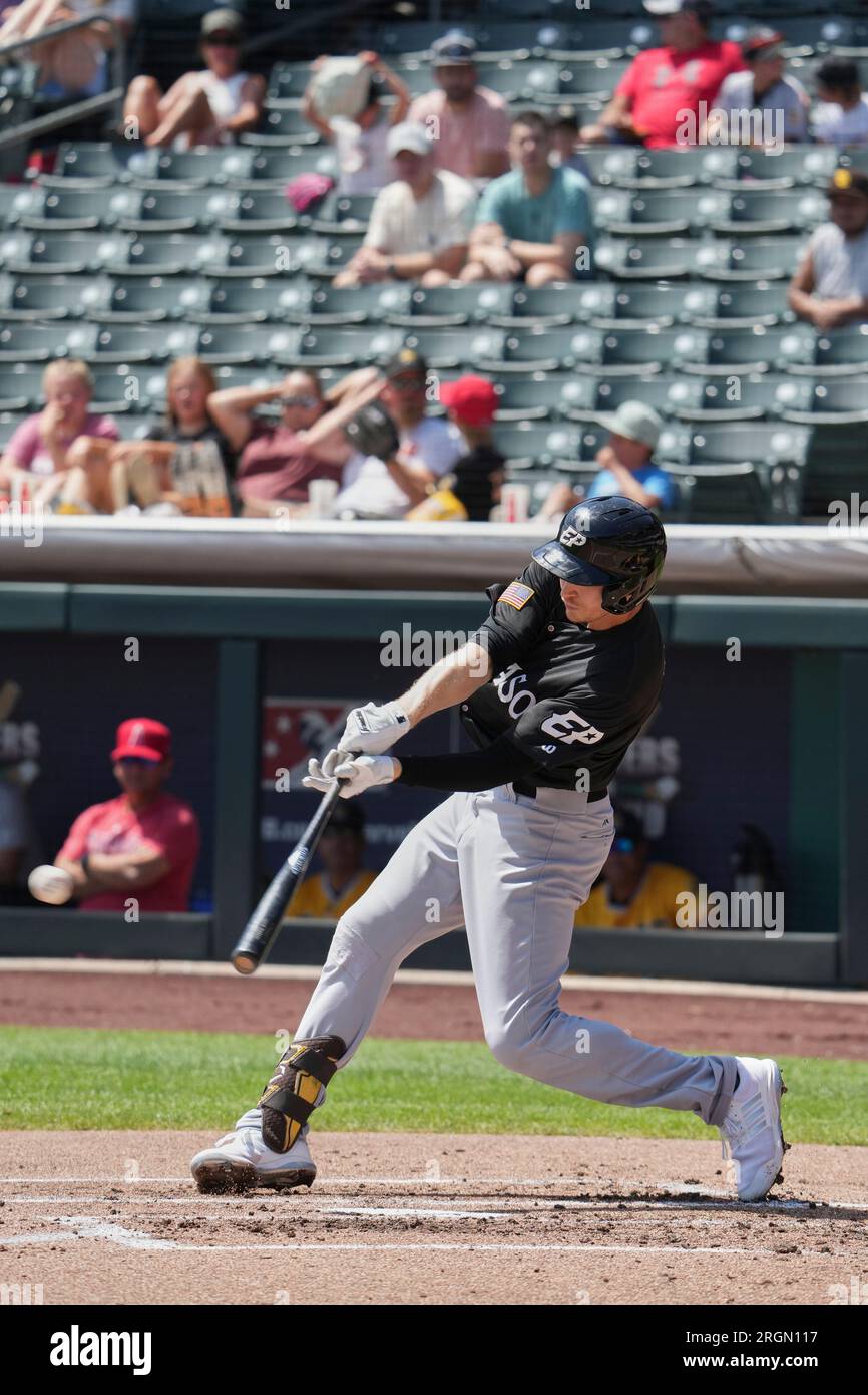 August 6 2023: El Paso left fielder Ben Gamel (52) hits a double during ...