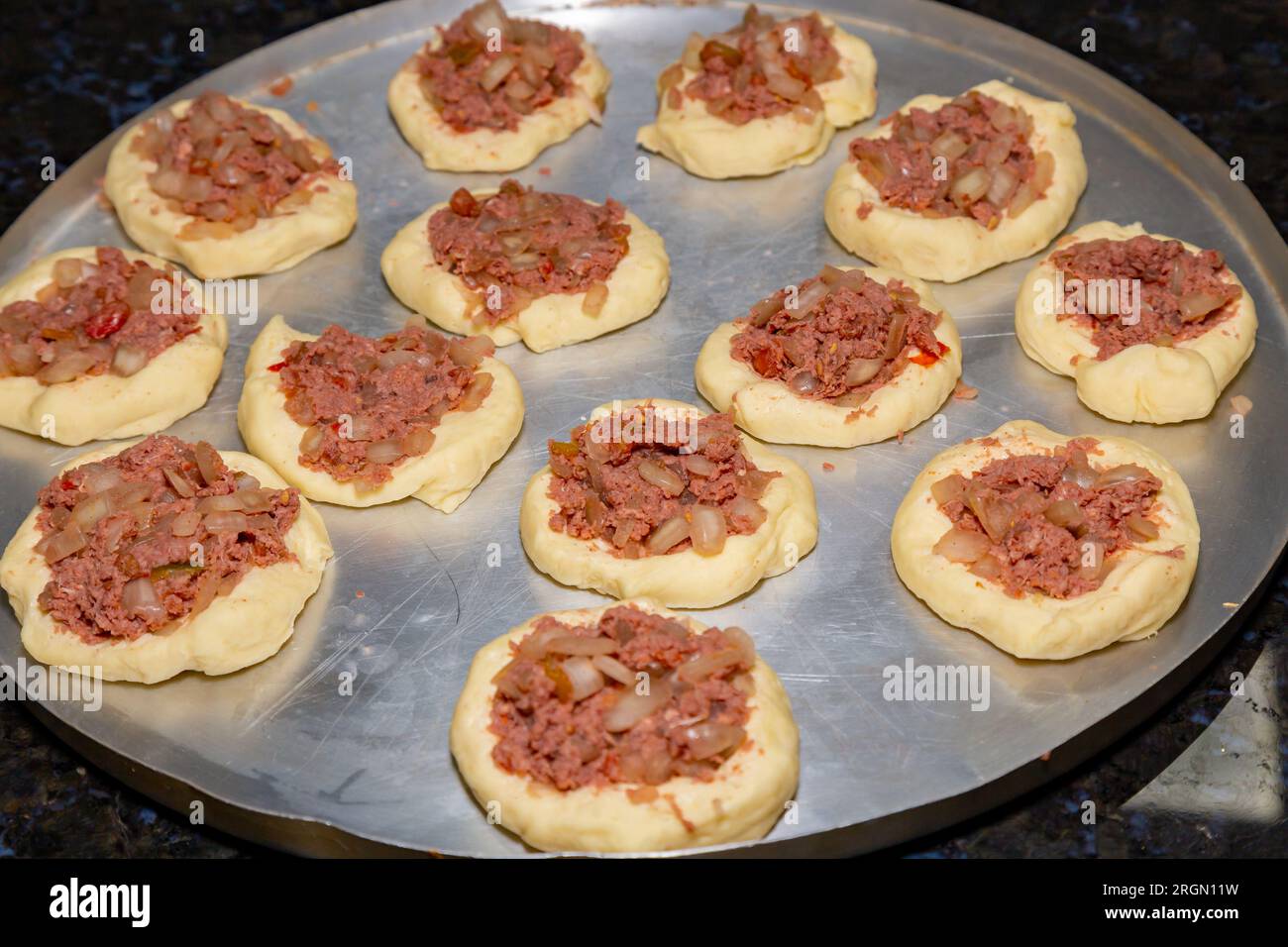 Traditional Lebanese Syrian baked sfiha Stock Photo - Alamy