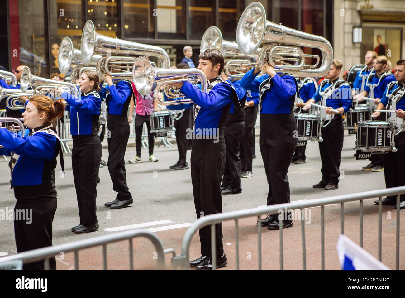 Band playing tuba during Israel Day parade in fifth avenue in Manhattan ...