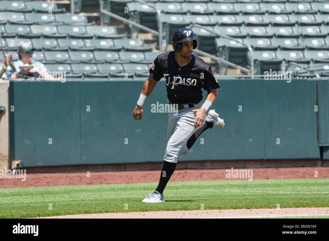 August 6 2023: El Paso center fielder Oscar Mercado (40) runs home ...