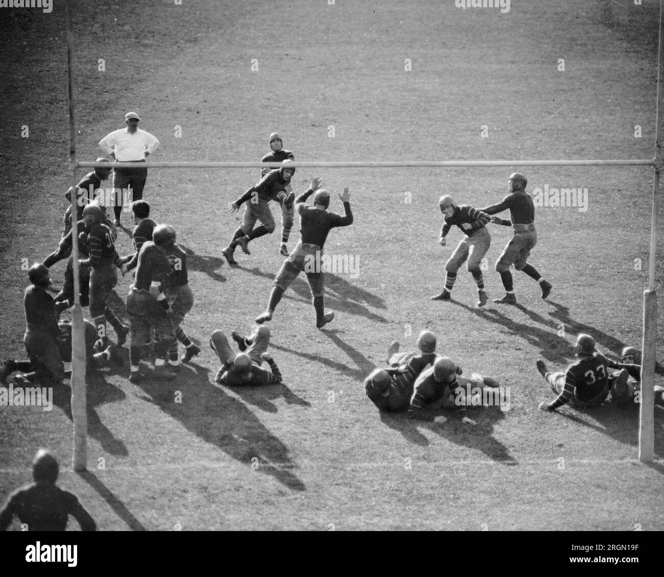 Aerial view of a football game, players in the red zone ca. 1924 Stock ...