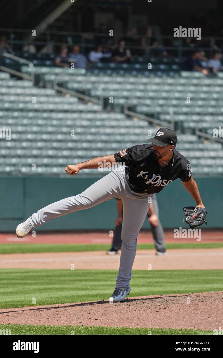August 6 2023: El Paso pitcher Nick Hernandez (41) throws a pitch ...