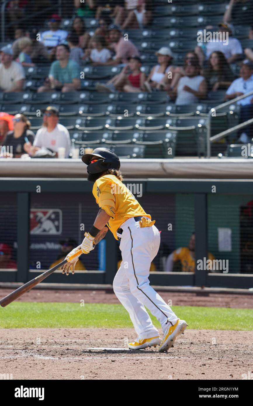 August 6 2023: Salt Lake shortstop Jack Lopez (1) hits a homer during ...
