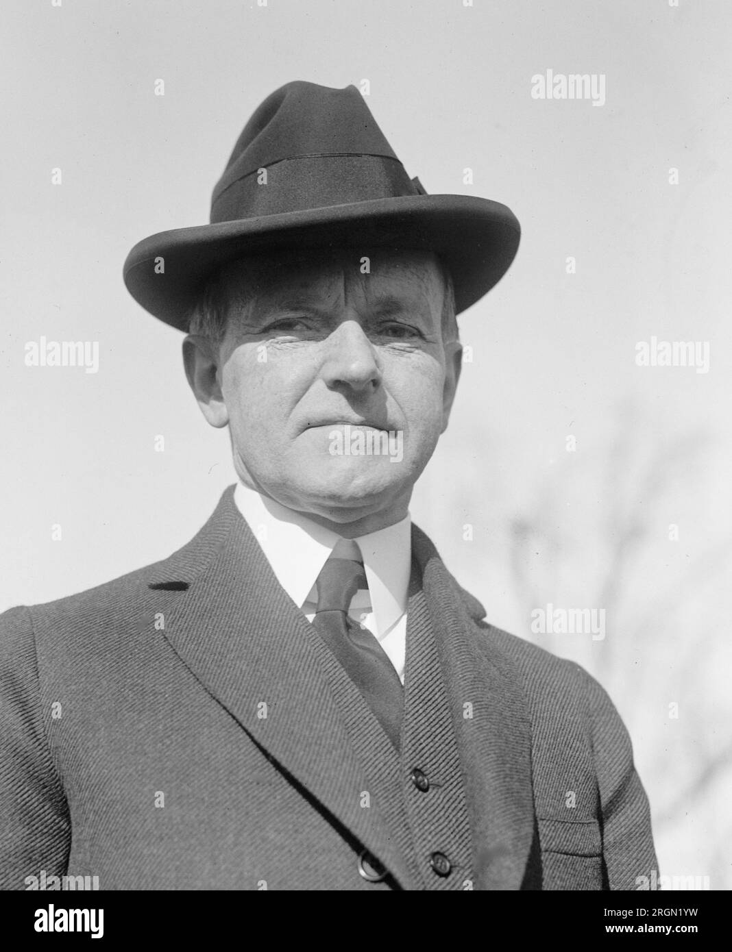 Portrait of President Calvin Coolidge, wearing a hat ca. 1925 Stock ...