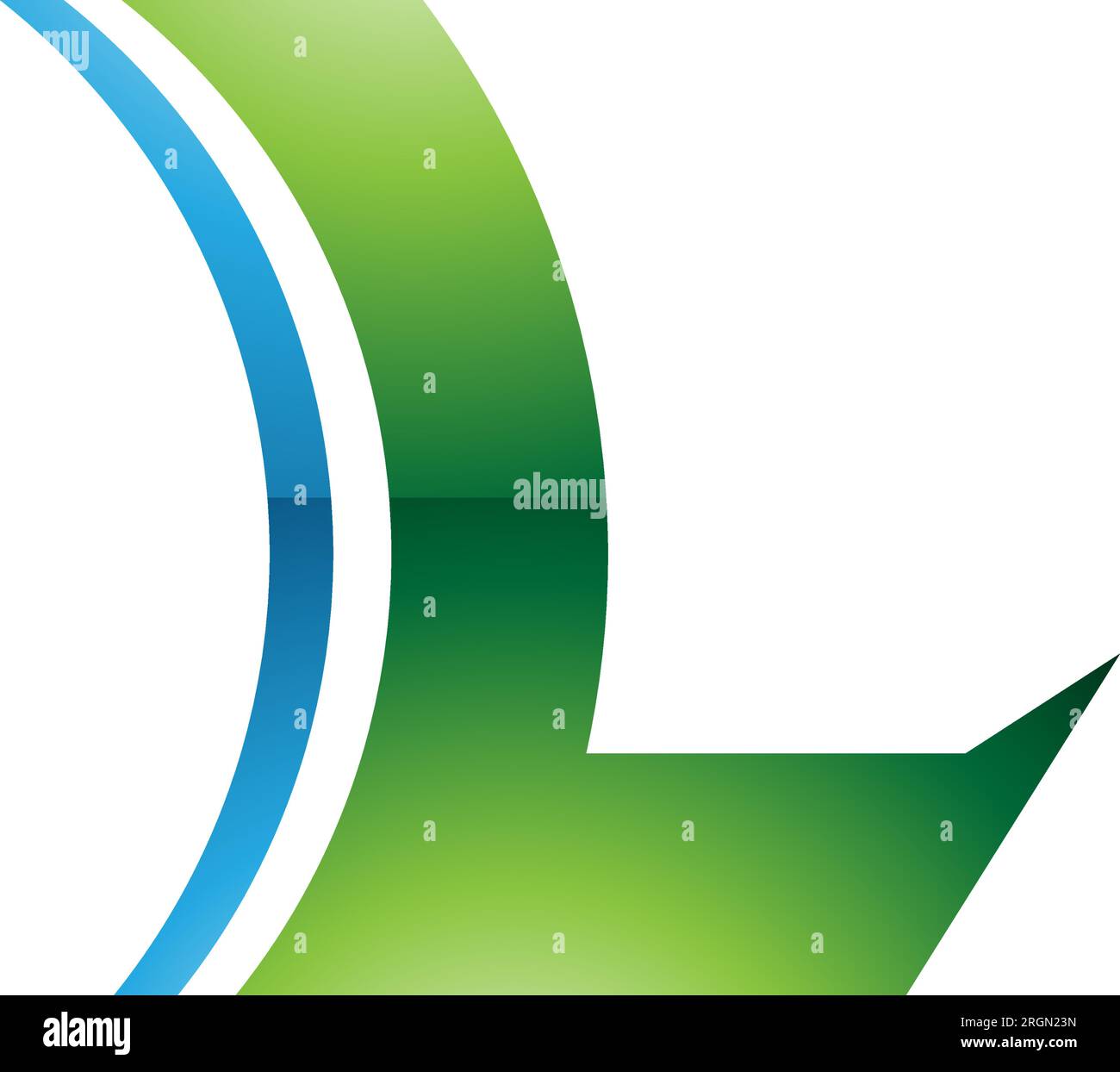 Green and Blue Glossy Concave Lens Shaped Letter L Icon on a White ...