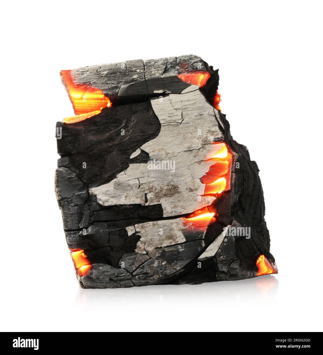 Piece of smoldering coal on white background Stock Photo - Alamy