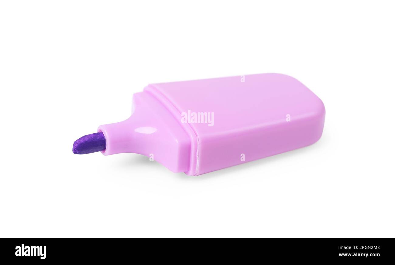 One violet marker on white background. School stationery Stock Photo ...