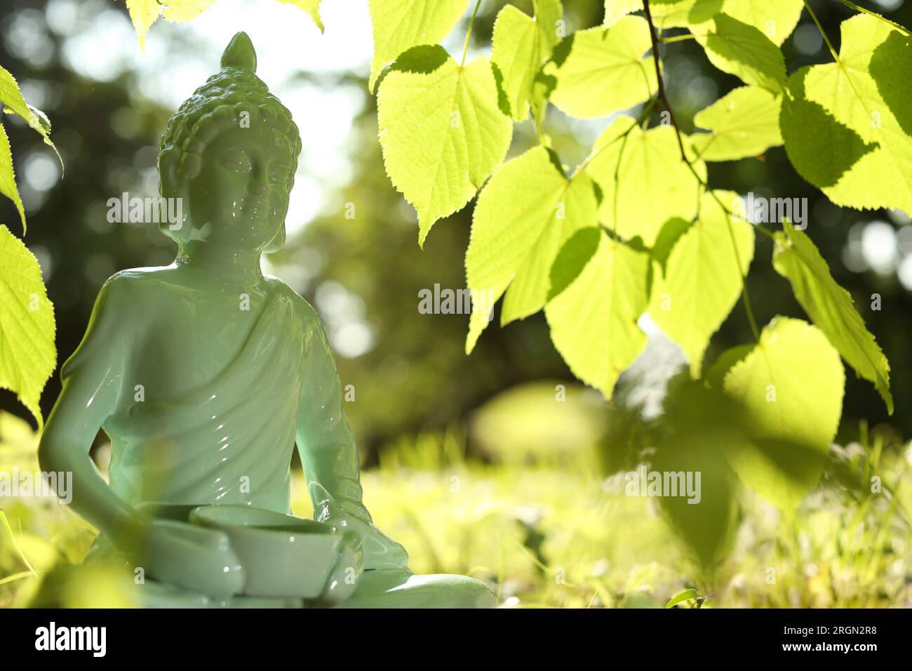 Decorative Buddha statue under tree branch outdoors Stock Photo - Alamy