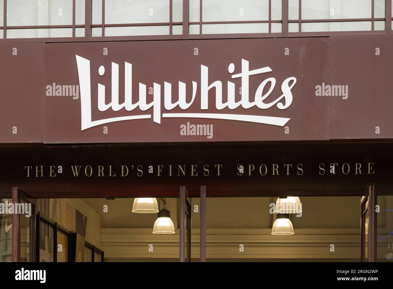 London, UK - July 30, 2023; Brand sign for Lillywhites store over door ...