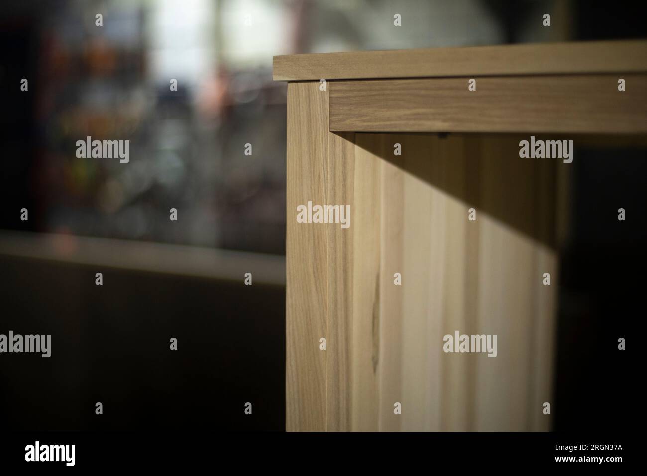 Furniture details. Board in carpentry workshop. Making cabinet from ...