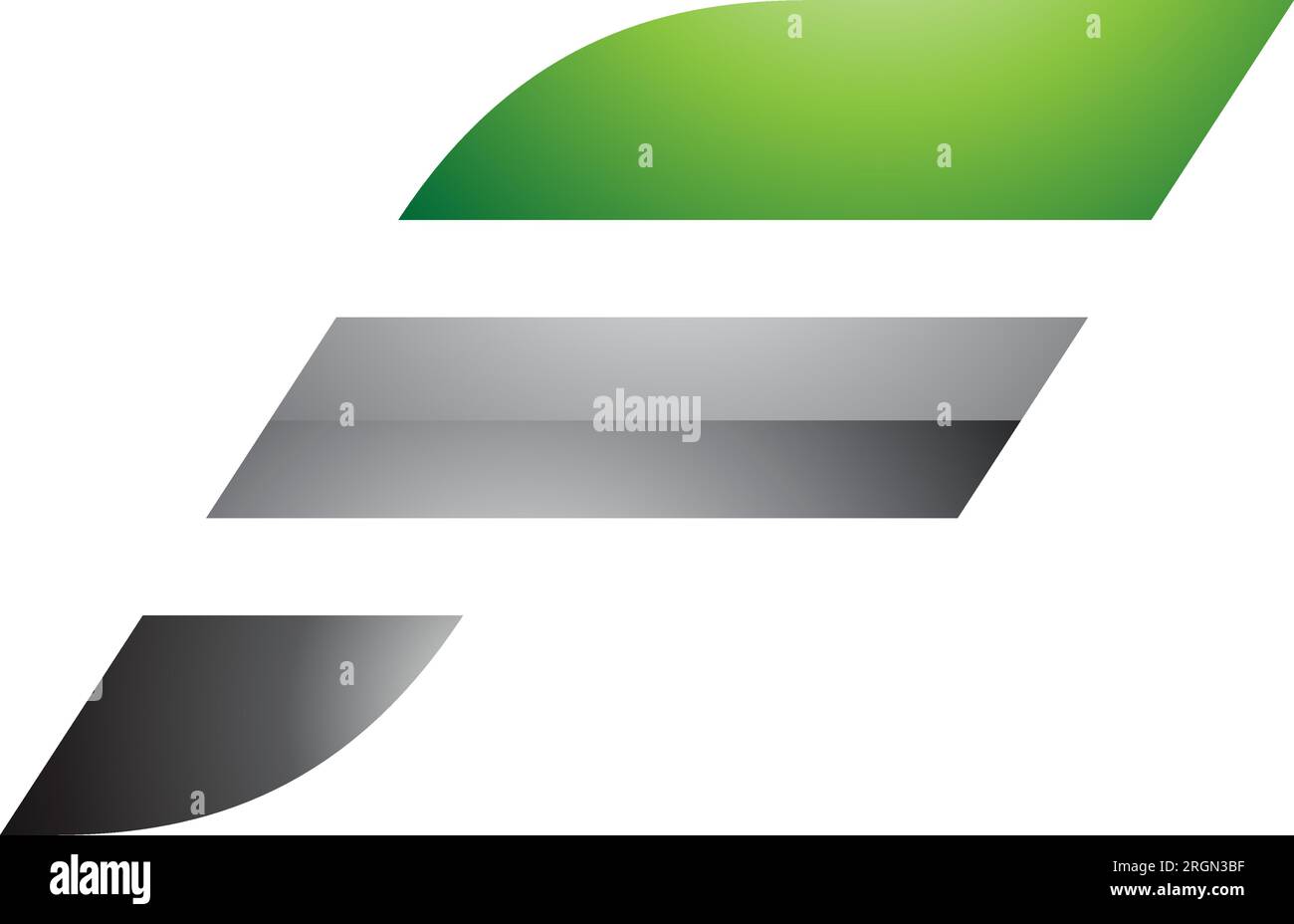 Green and Grey Glossy Letter F Icon with Horizontal Stripes on a White ...