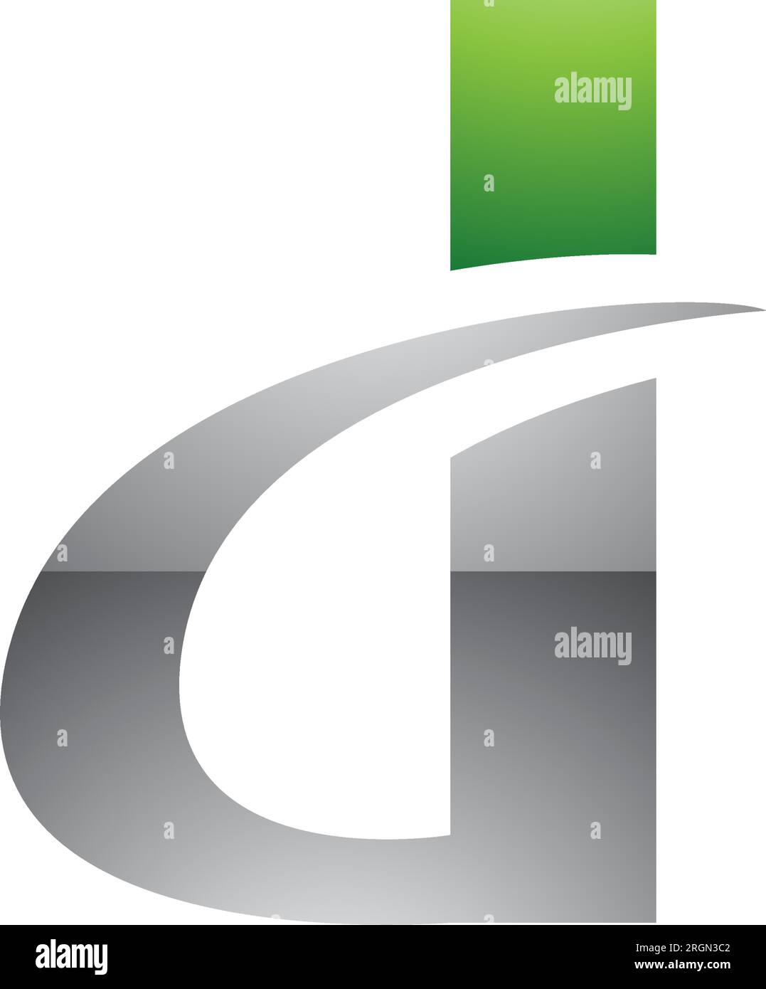 Green and Grey Glossy Curvy Pointed Letter D Icon on a White Background ...
