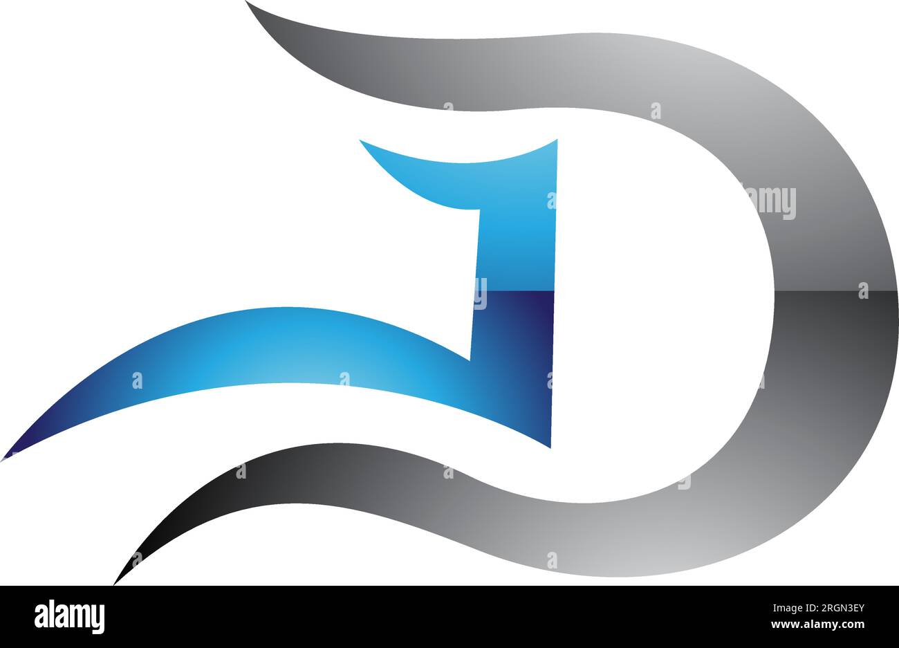 Grey and Blue Glossy Letter D Icon with Wavy Curves on a White ...