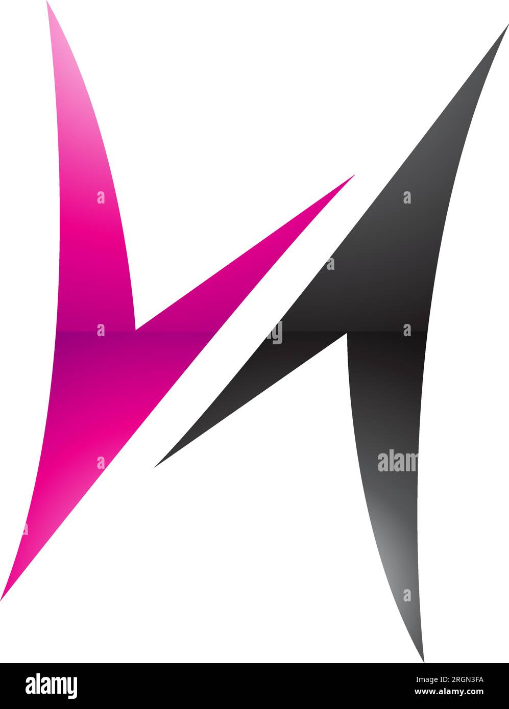 Magenta and Black Glossy Arrow Shaped Letter H Icon on a White ...