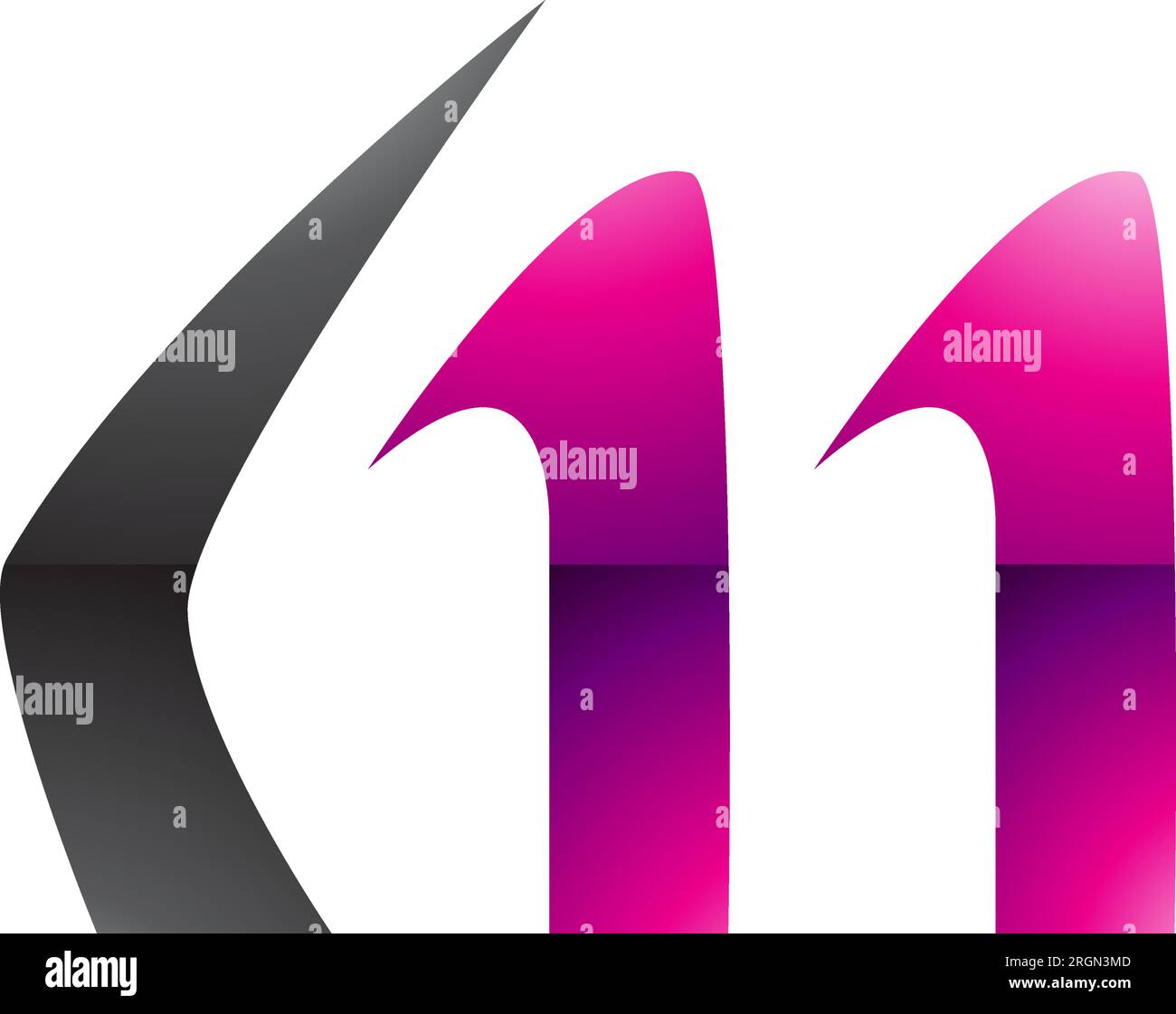 Magenta and Black Glossy Horn Shaped Letter M Icon on a White ...