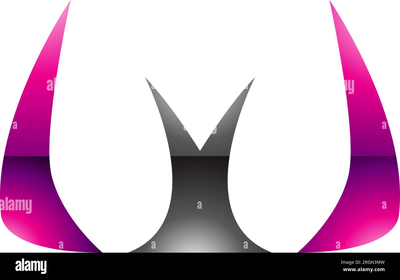 Magenta and Black Glossy Horn Shaped Letter W Icon on a White ...