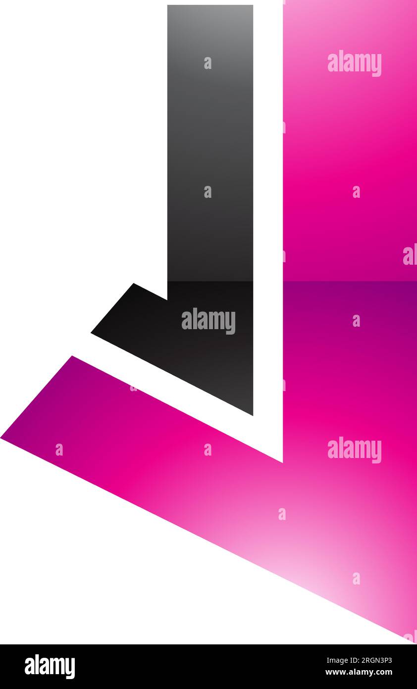 Magenta and Black Glossy Letter J Icon with Straight Lines on a White ...