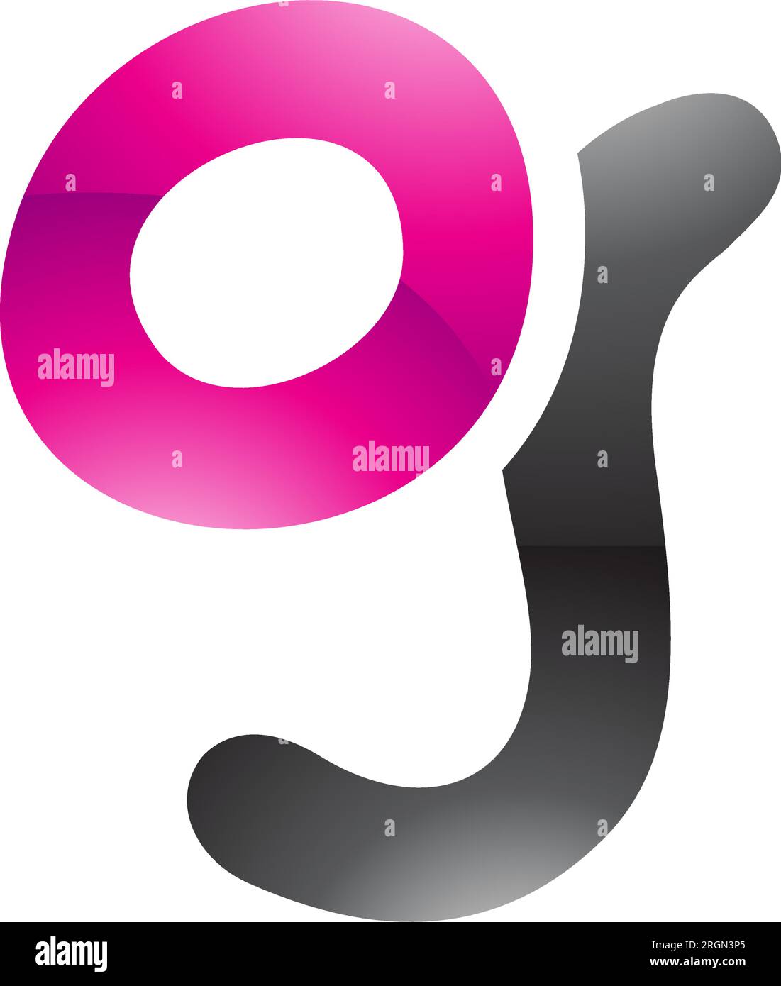Magenta and Black Glossy Letter G Icon with Soft Round Lines on a White ...