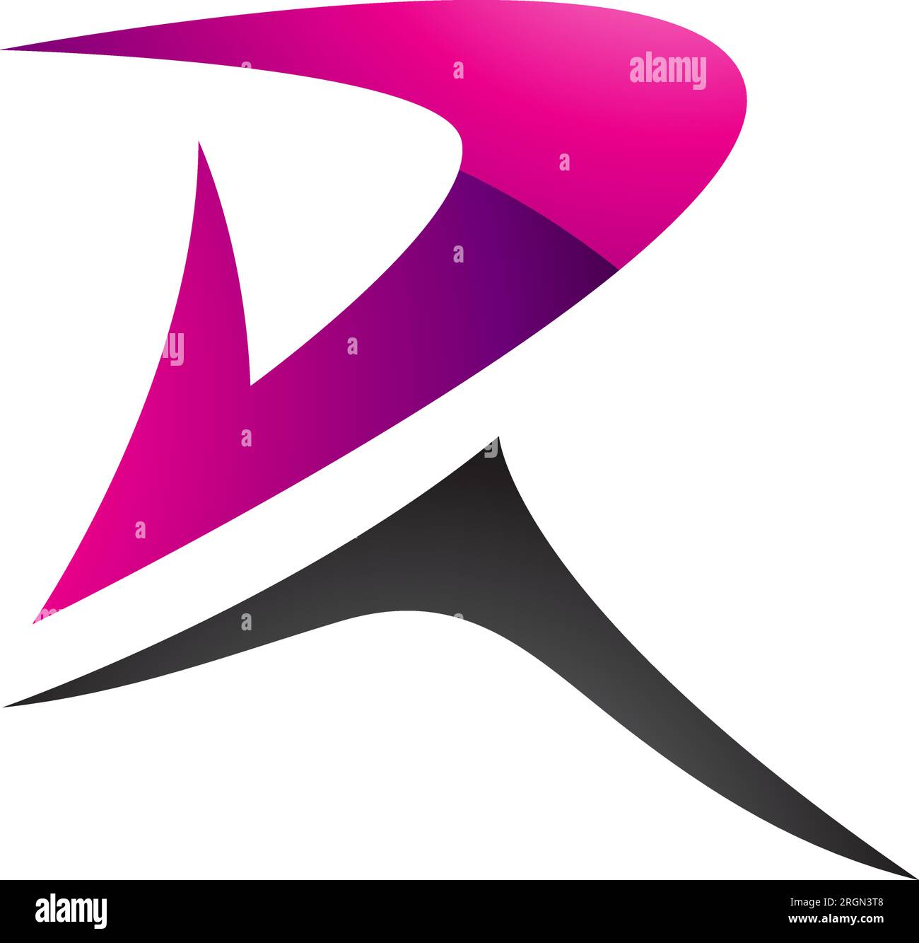 Magenta and Black Glossy Pointy Tipped Letter R Icon on a White ...