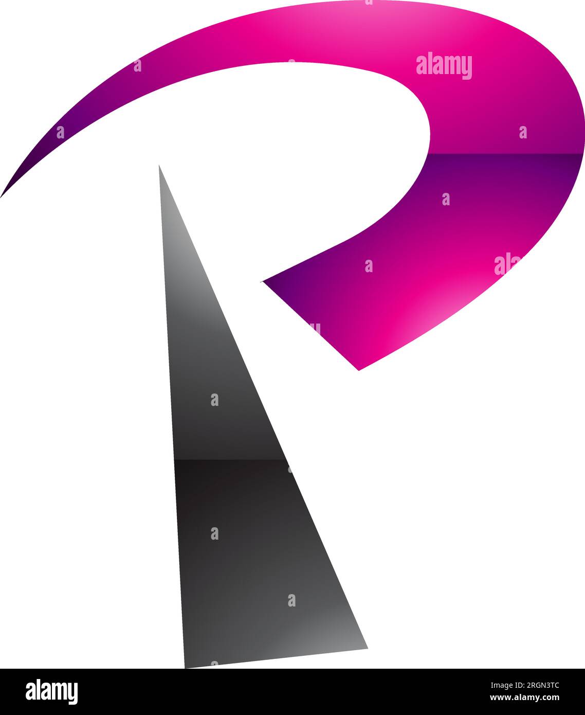 Magenta and Black Glossy Radio Tower Shaped Letter P Icon on a White ...