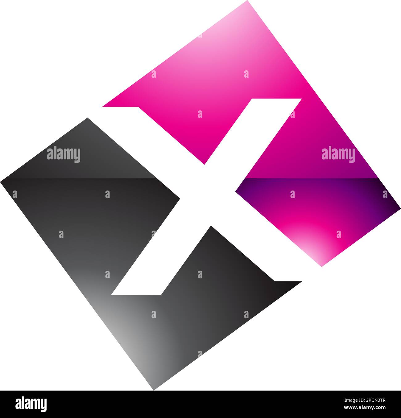 Magenta and Black Glossy Rectangle Shaped Letter X Icon on a White ...