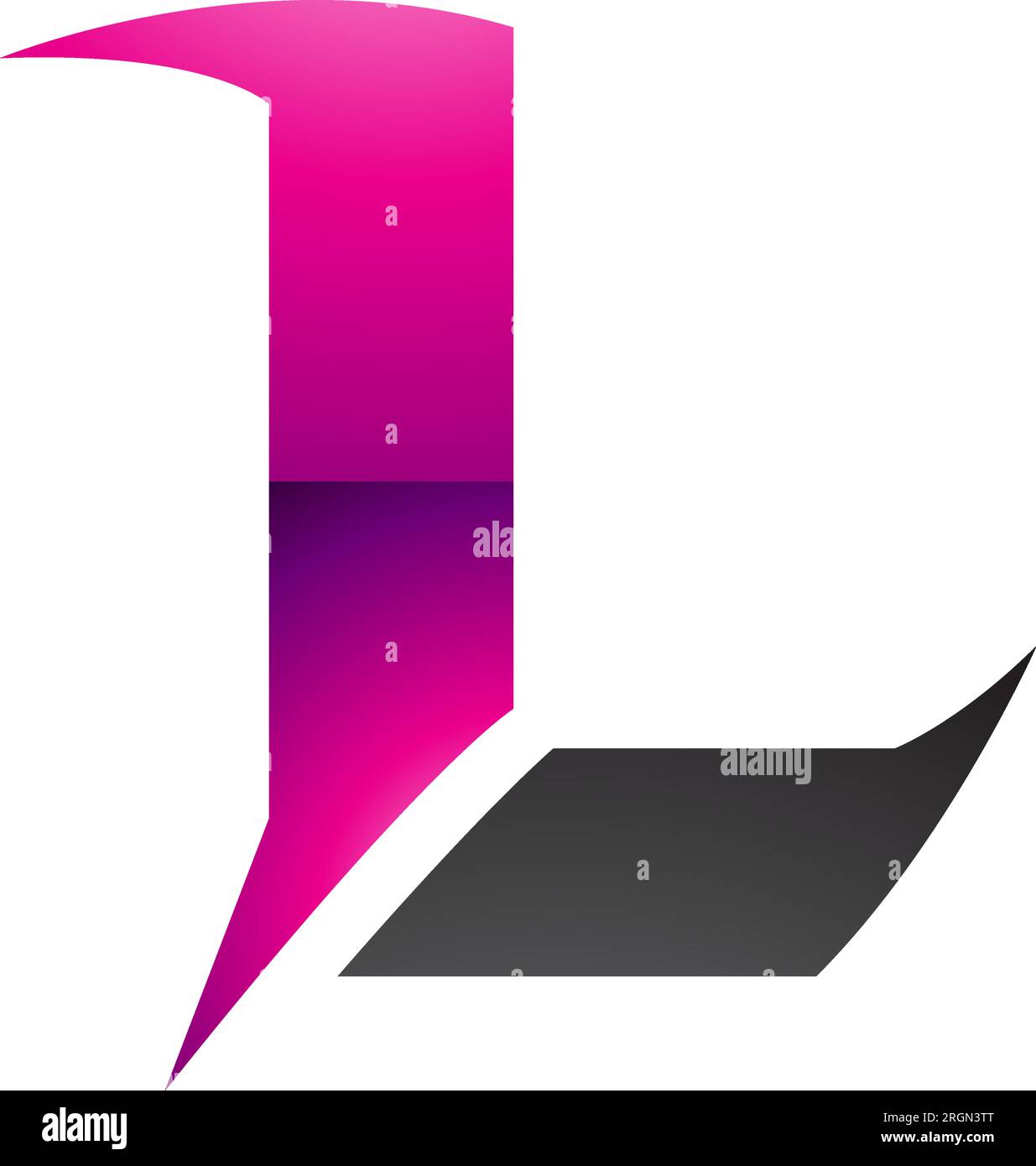 Magenta and Black Glossy Letter L Icon with Sharp Spikes on a White ...
