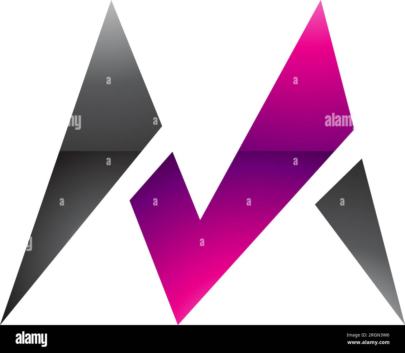 Magenta and Black Glossy Pointy Tipped Letter M Icon on a White ...