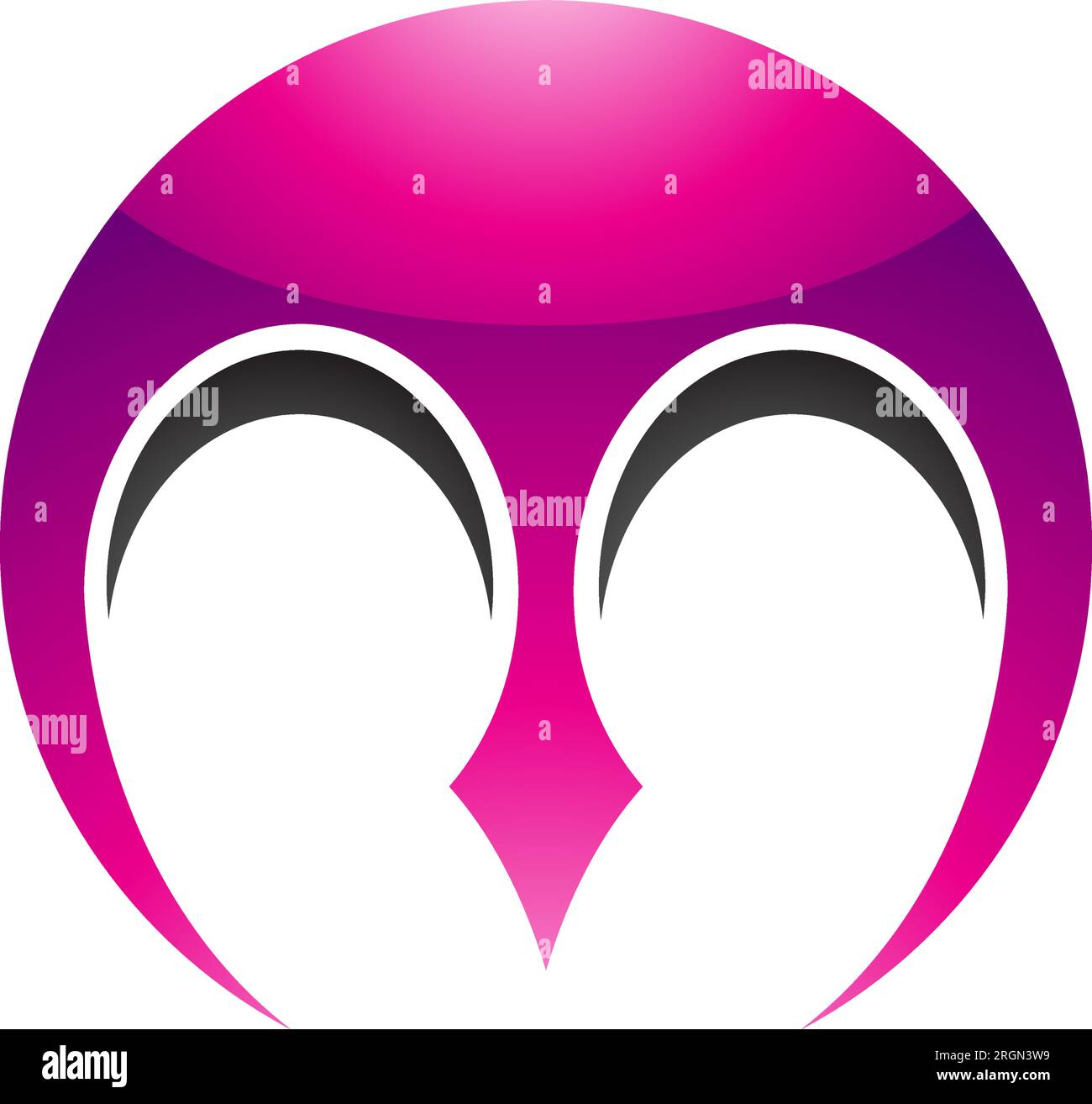 Magenta and Black Glossy Round Letter M Icon with Pointy Tips on a ...
