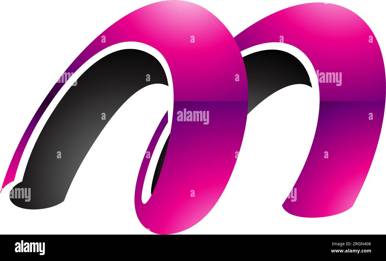 Magenta and Black Glossy Spring Shaped Letter M Icon on a White ...
