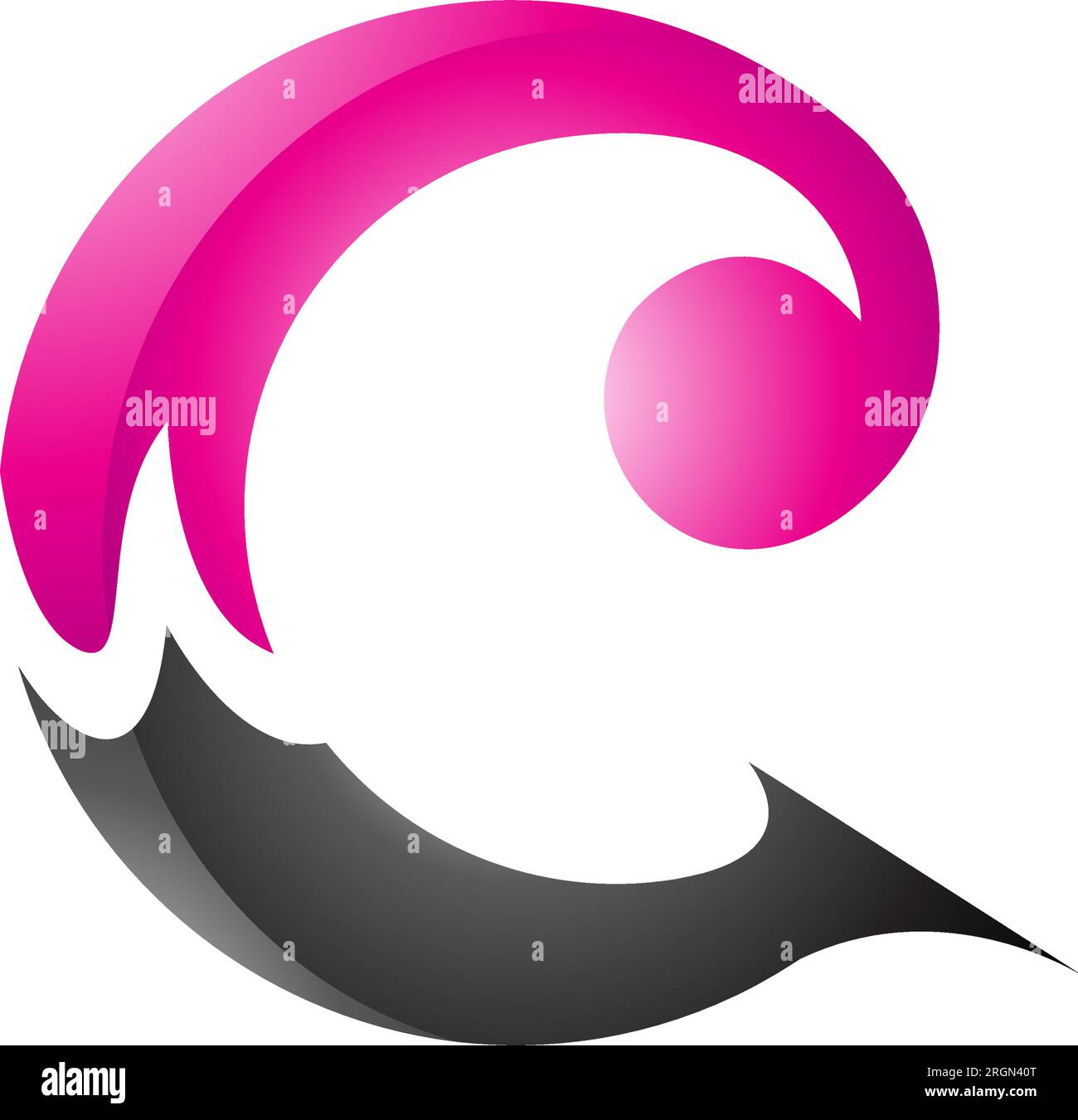 Magenta and Black Glossy Round Curly Letter C Icon on a White ...