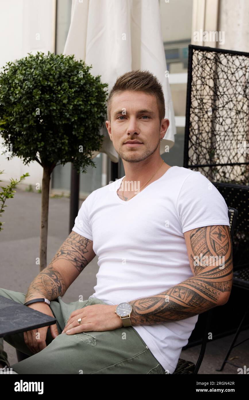 Paris, France. 10th Aug, 2023. Model Kevin Leroy in photo session on ...