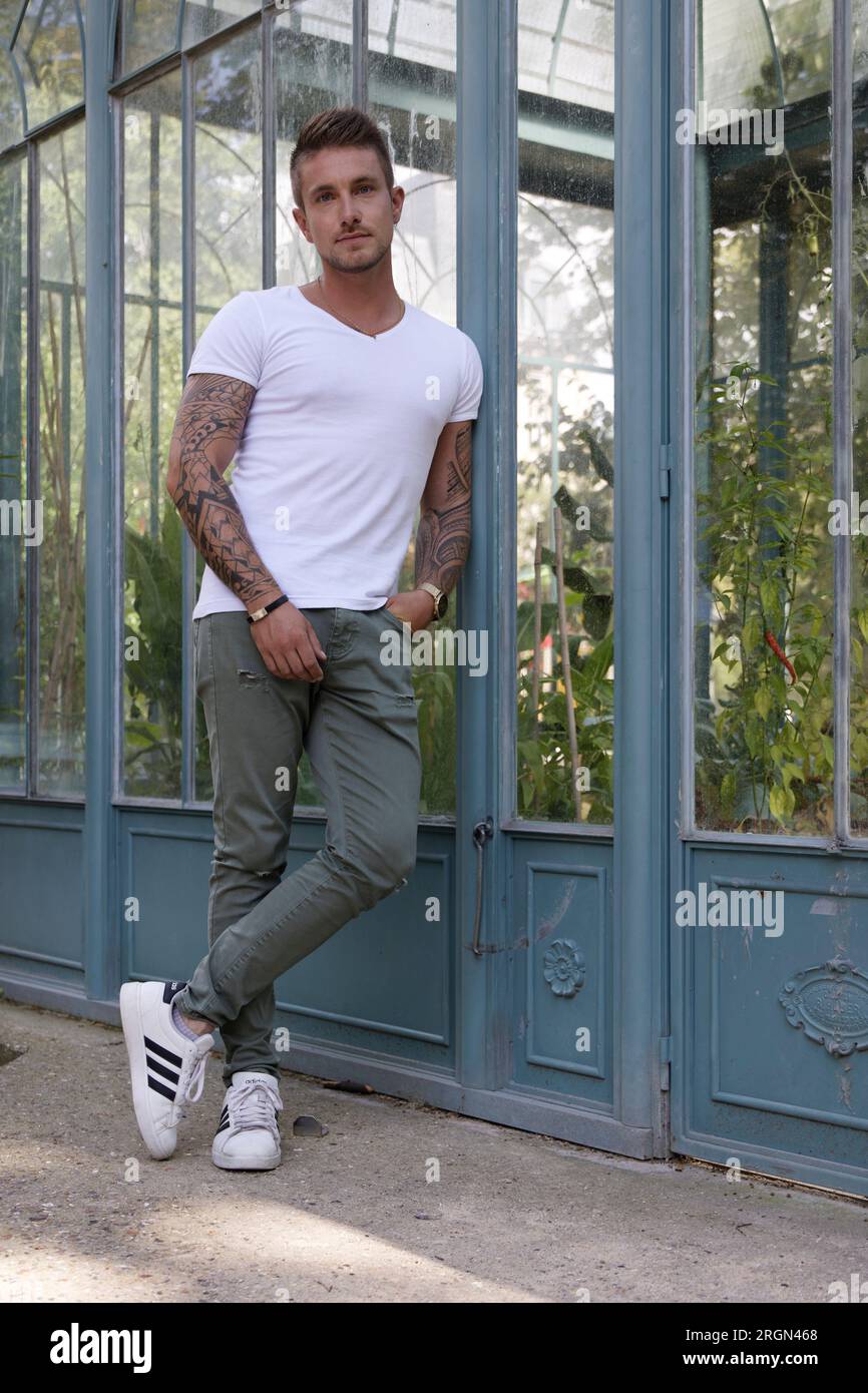 Paris, France. 10th Aug, 2023. Model Kevin Leroy in photo session on ...