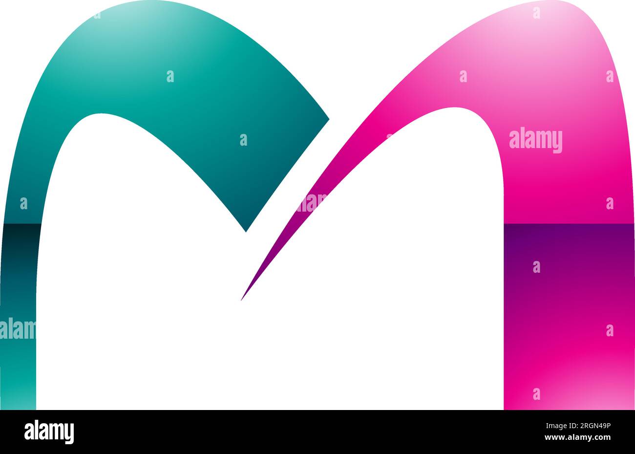 Magenta and Green Glossy Arch Shaped Letter M Icon on a White ...