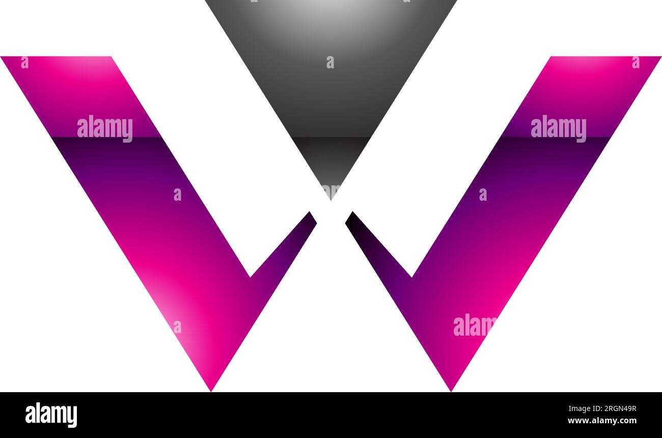 Magenta and Black Glossy Triangle Shaped Letter W Icon on a White ...