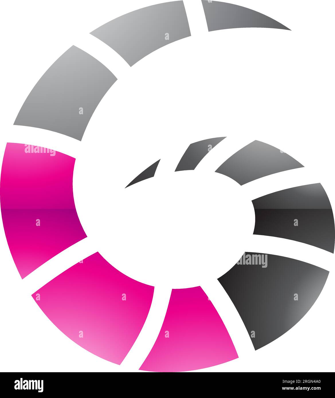Magenta and Black Glossy Swirly Letter G Icon with Stripes on a White ...