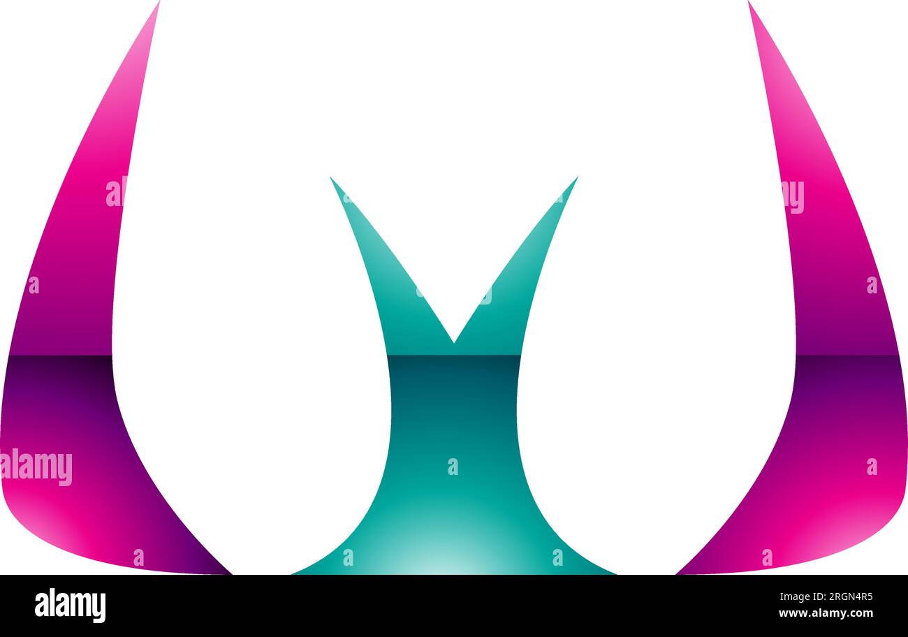Magenta and Green Glossy Horn Shaped Letter W Icon on a White ...