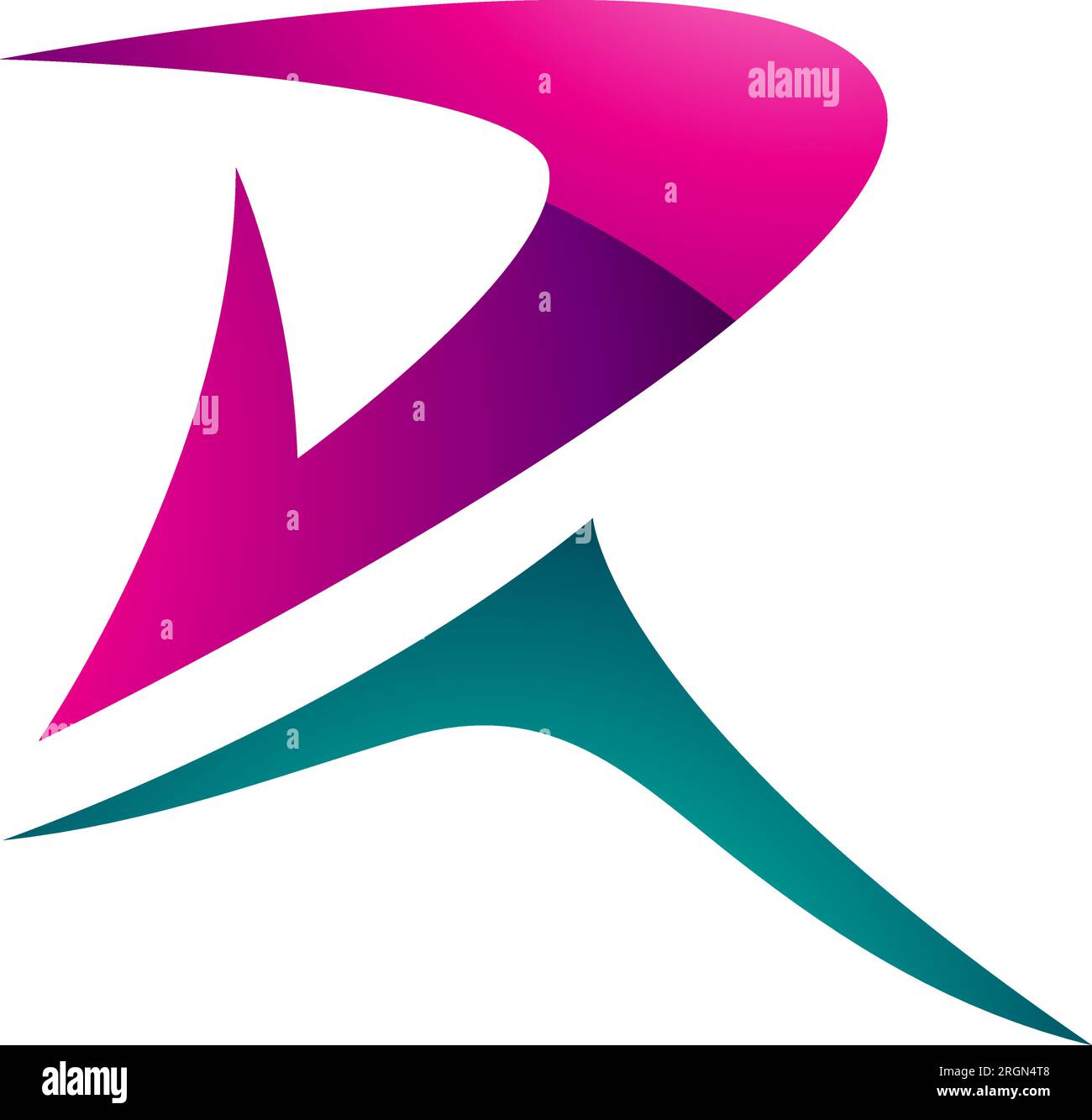 Magenta and Green Glossy Pointy Tipped Letter R Icon on a White ...