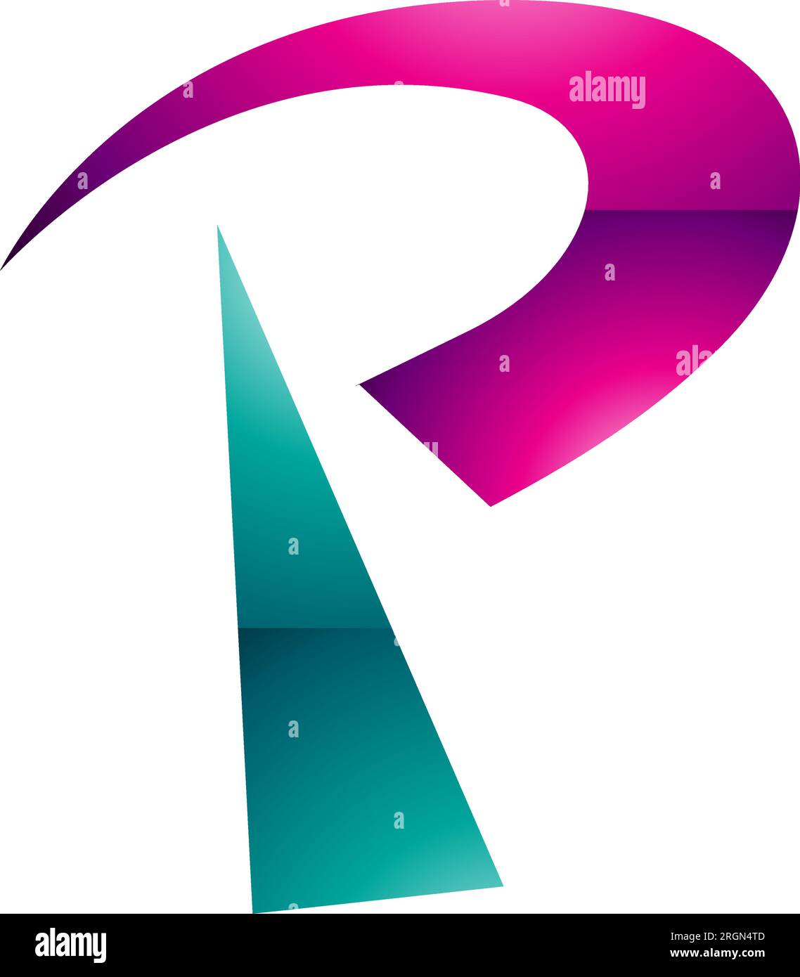 Magenta and Green Glossy Radio Tower Shaped Letter P Icon on a White ...