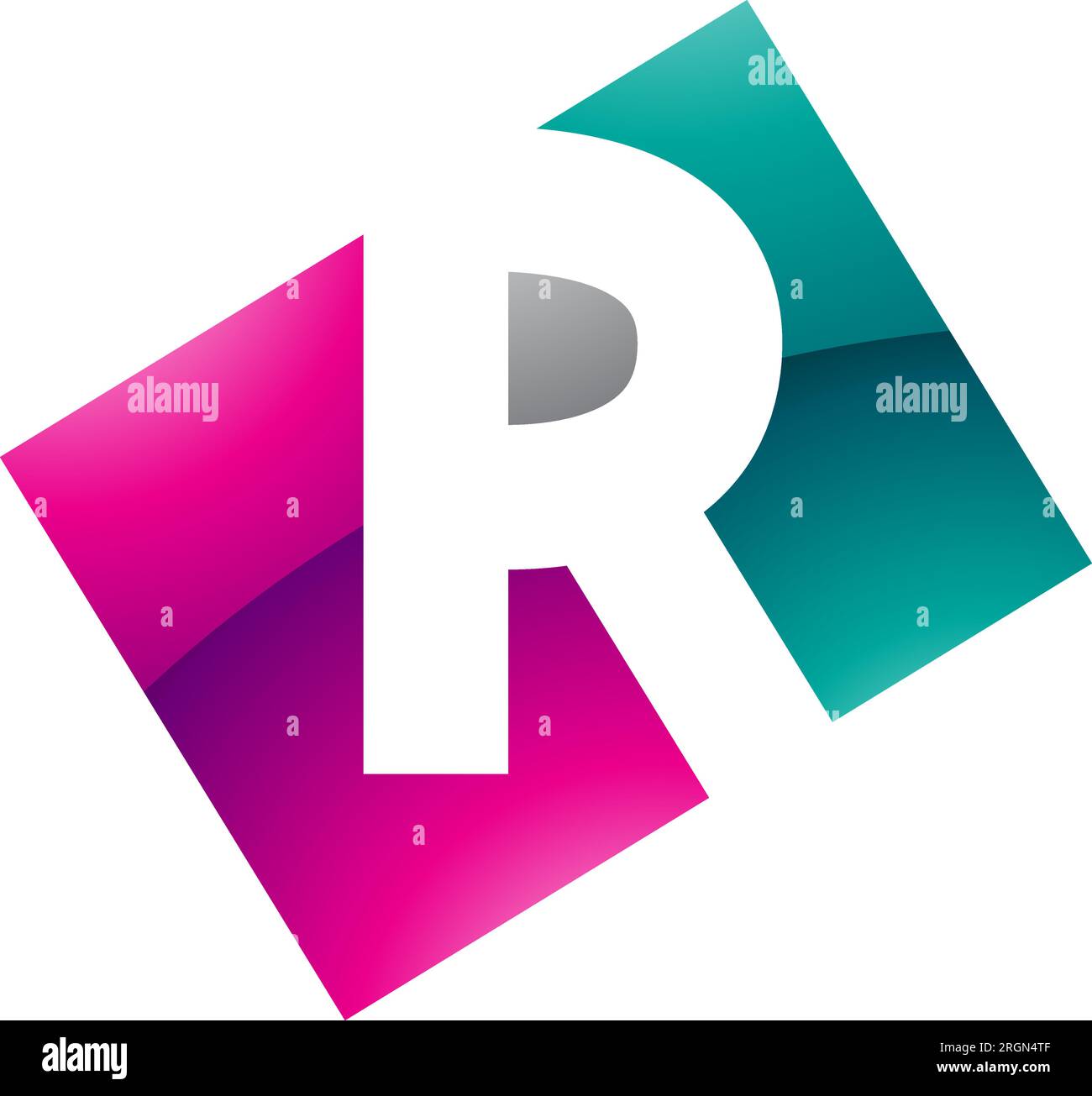 Magenta and Green Glossy Rectangle Shaped Letter R Icon on a White ...