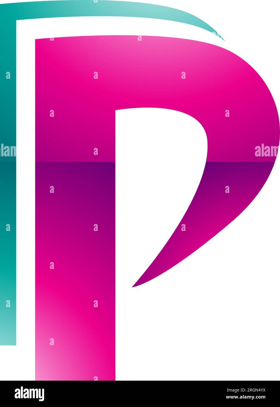 Magenta and Green Glossy Layered Letter P Icon on a White Background ...