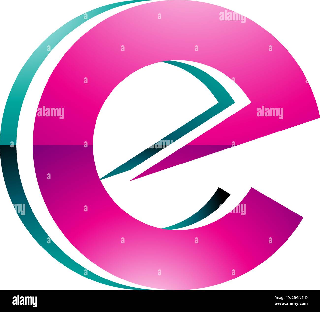 Magenta and Green Glossy Round Layered Lowercase Letter E Icon on a ...