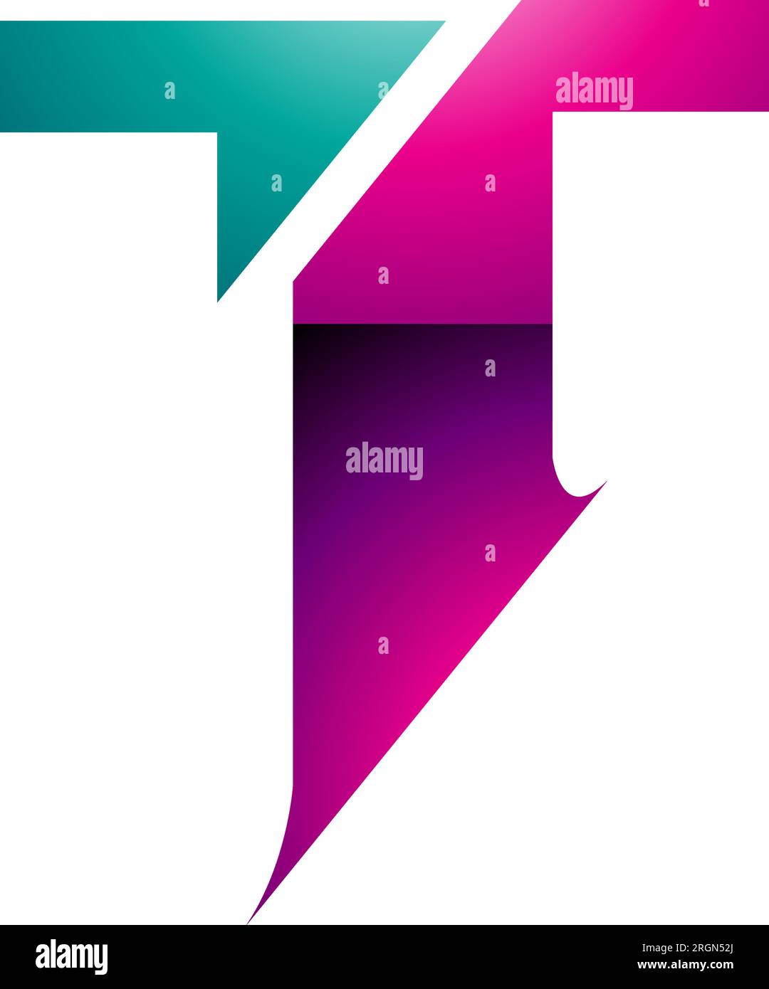 Magenta and Green Glossy Split Shaped Letter T Icon on a White ...