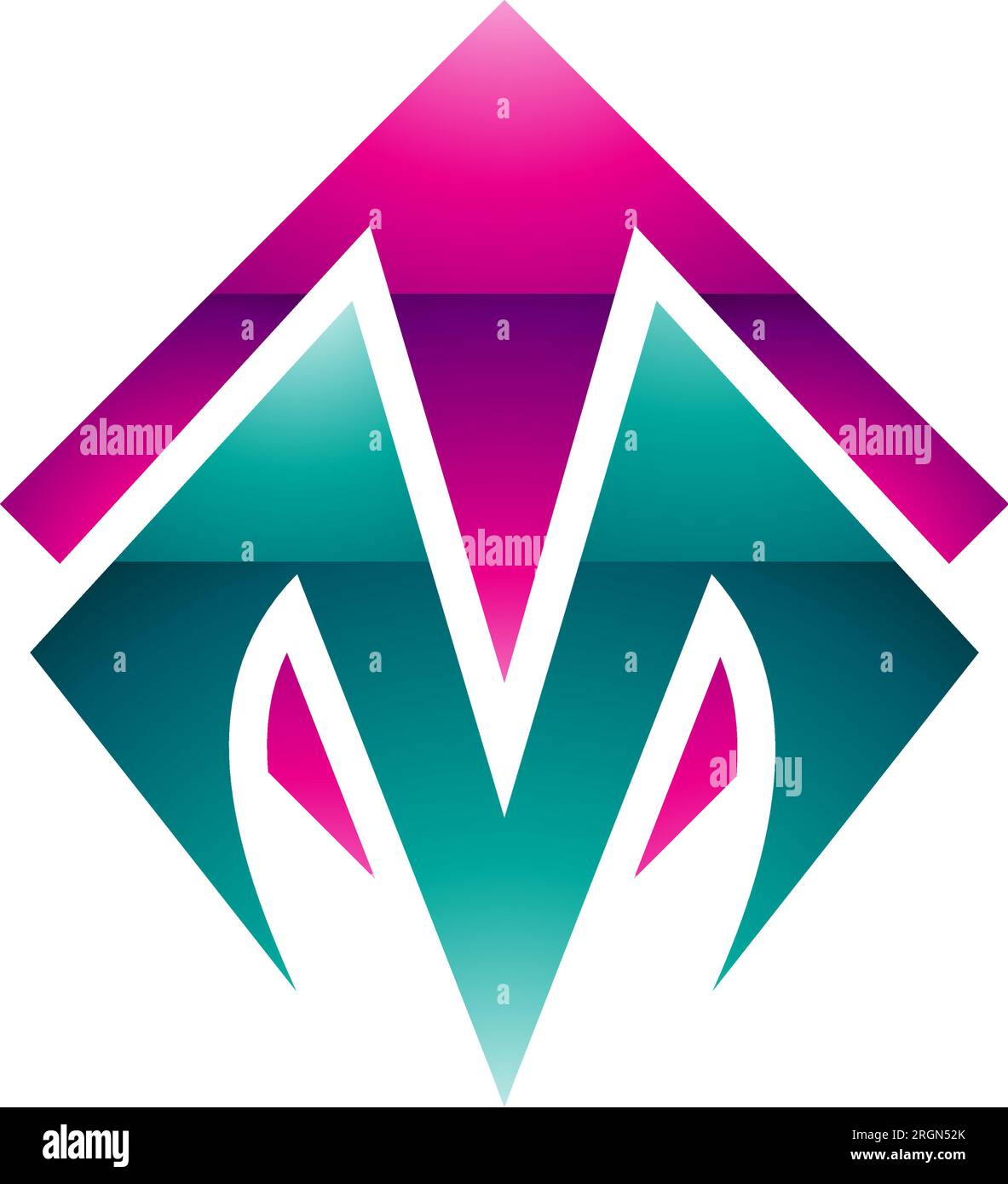 Magenta and Green Glossy Square Diamond Shaped Letter M Icon on a White ...