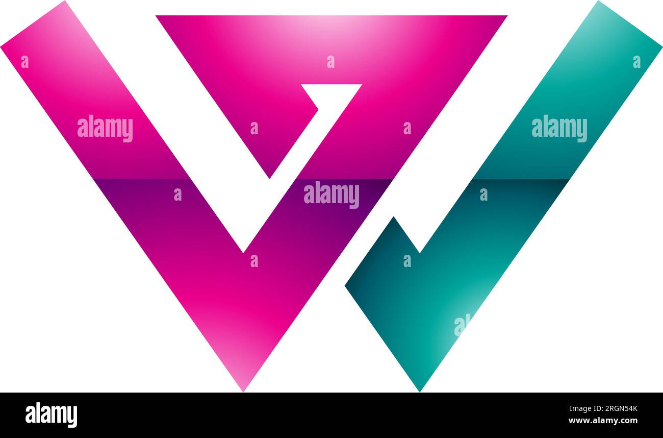 Magenta and Green Glossy Letter W Icon with Intersecting Lines on a ...