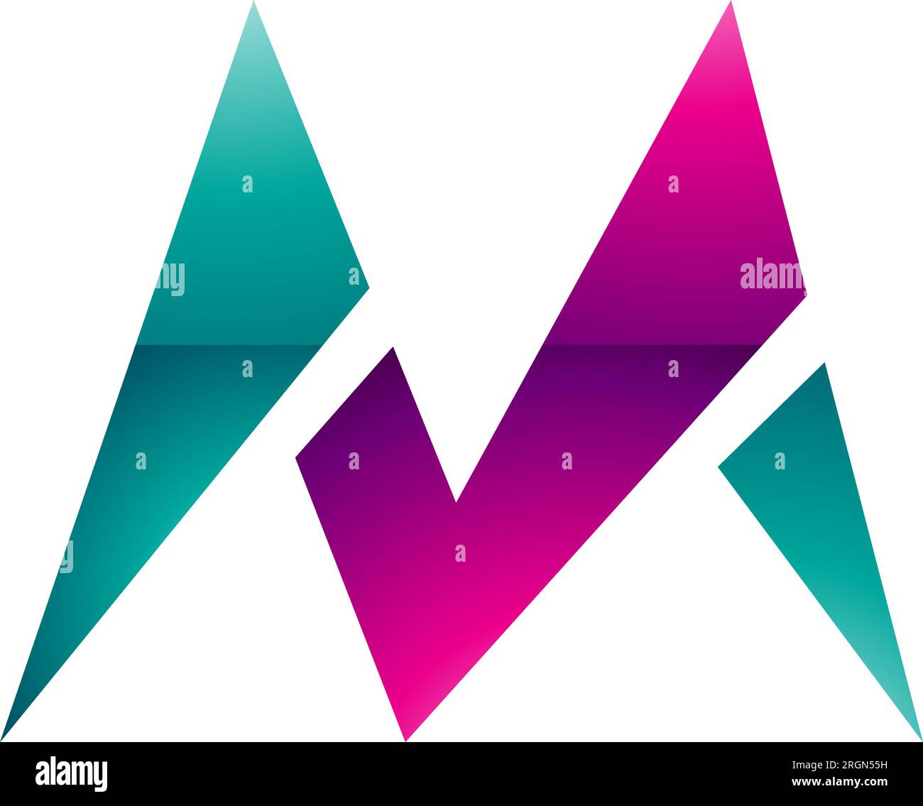Magenta and Green Glossy Pointy Tipped Letter M Icon on a White ...