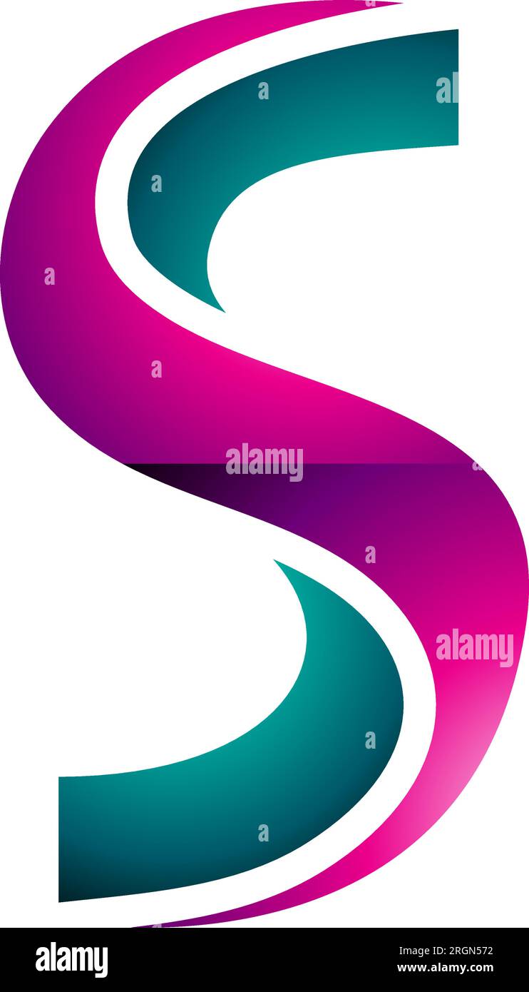Magenta and Green Glossy Twisted Shaped Letter S Icon on a White ...
