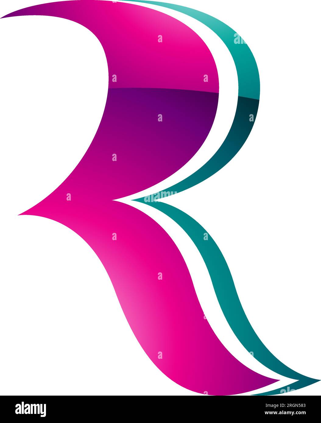 Magenta and Green Glossy Wavy Shaped Letter R Icon on a White ...