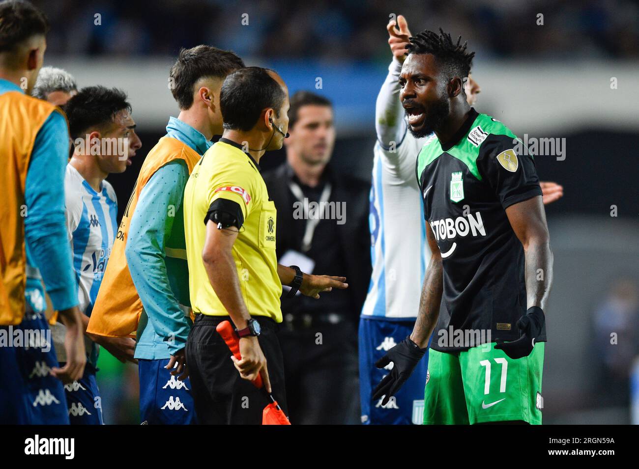 Alvaro Angulo of Colombia's Atletico Nacional, right, argues to ...