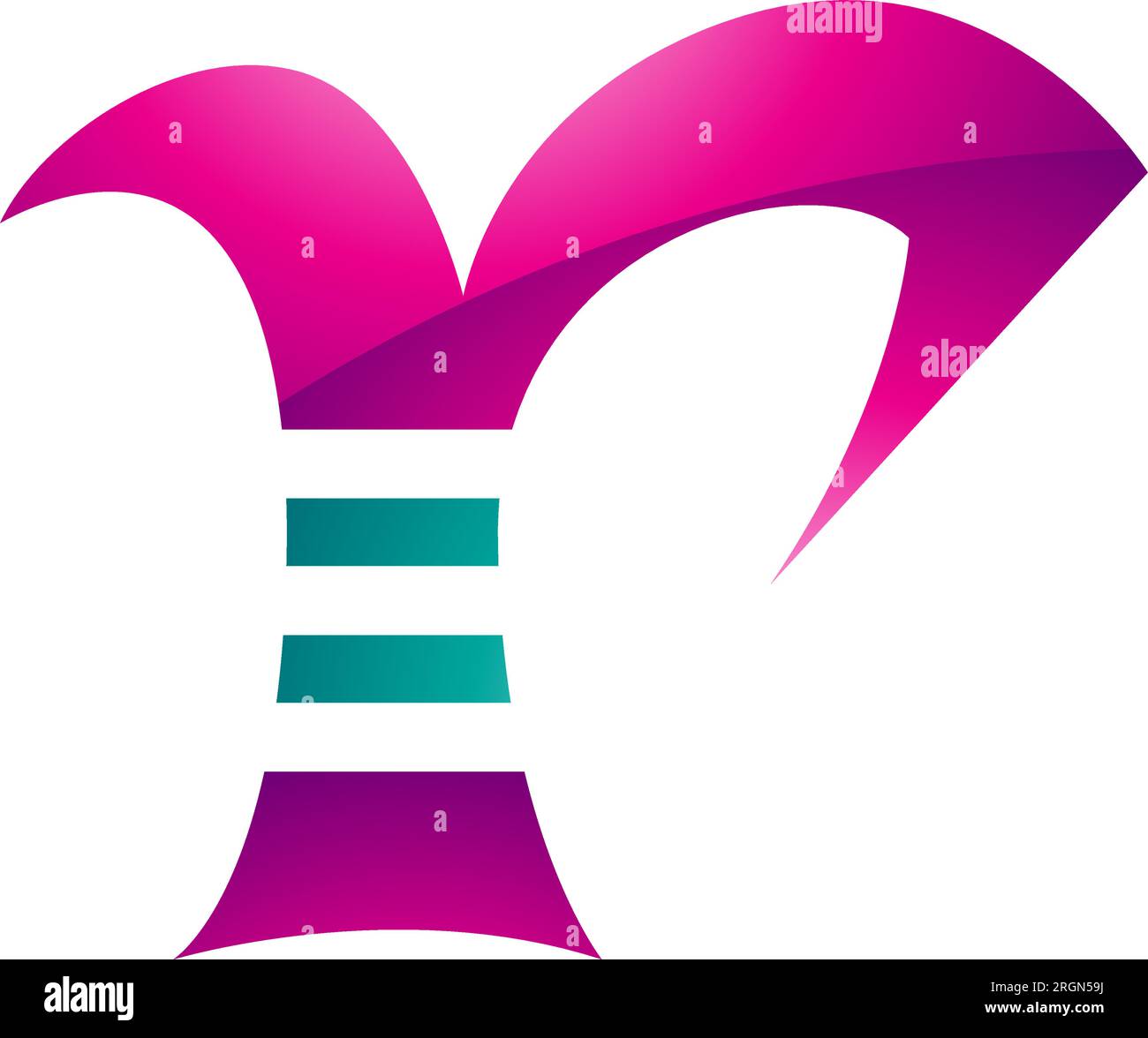 Magenta and Green Glossy Striped Letter R Icon on a White Background ...
